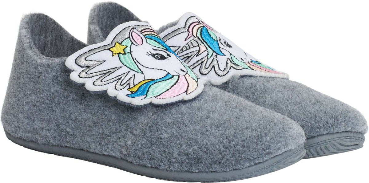 EQ KIDS Lara hjemme sko, Grey melange - hjemmesko med heste